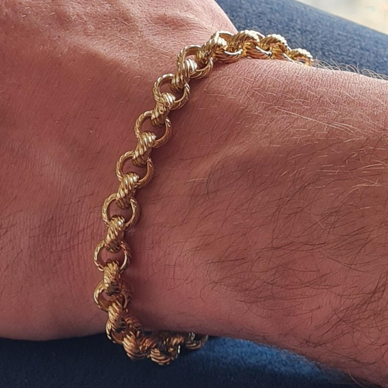 A 9ct gold filled 8mm lined belcher bracelet is a... - Depop