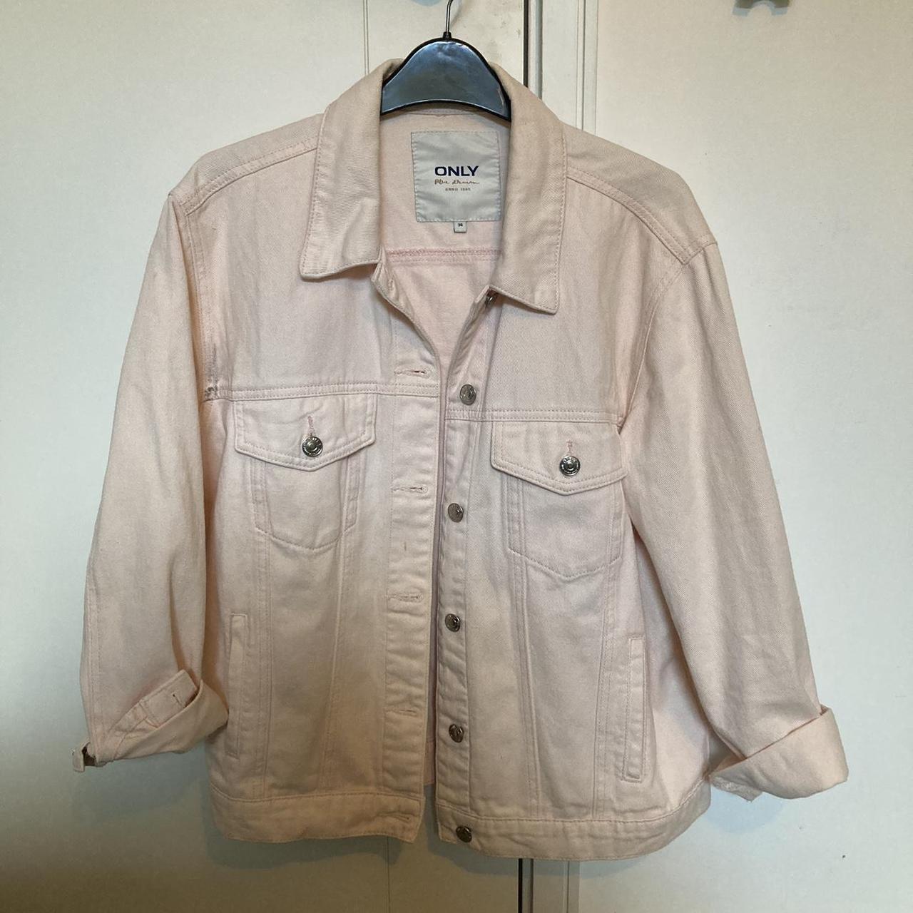 Light pink denim jacket, size 8, perfect condition... - Depop
