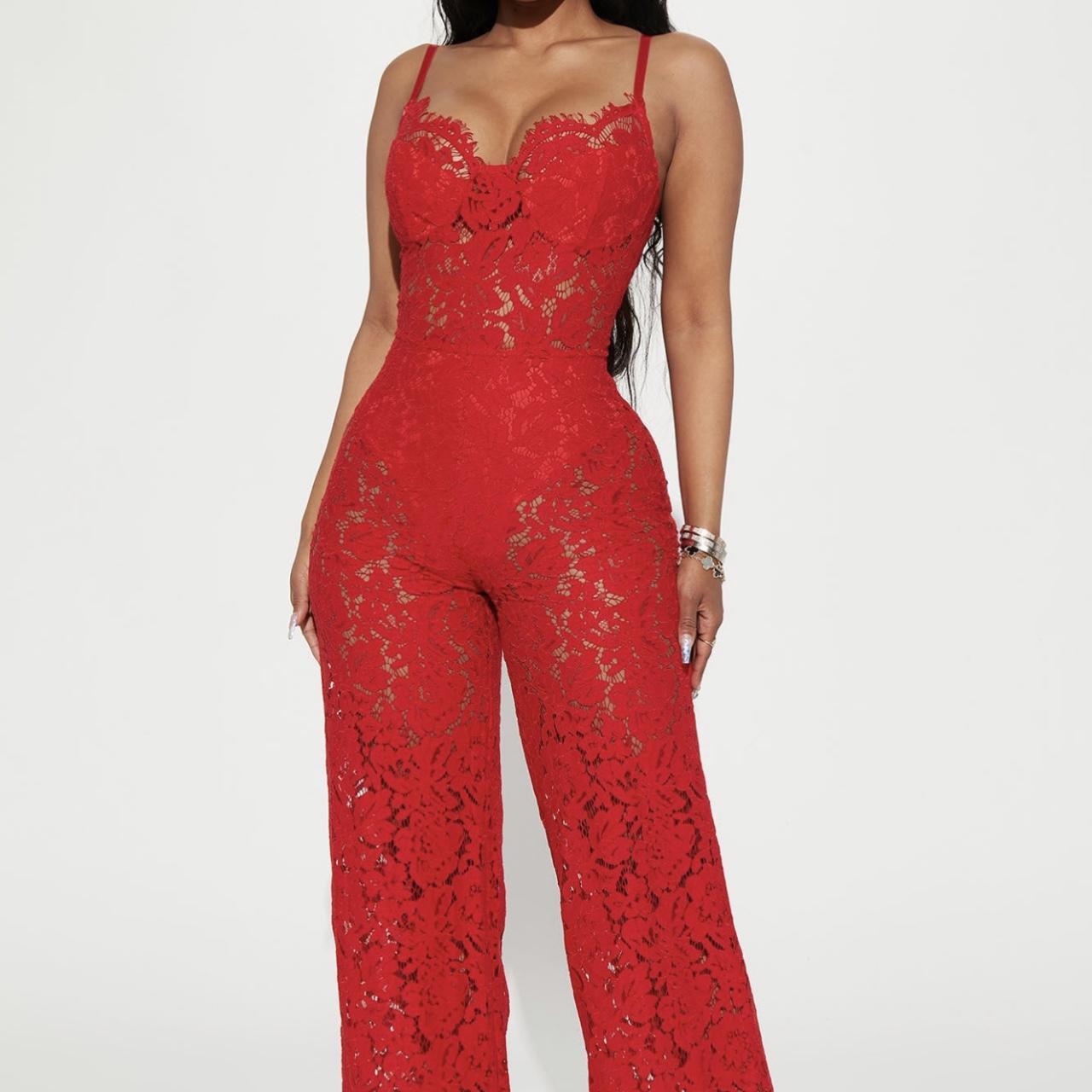 Red lace jumpsuit - Depop
