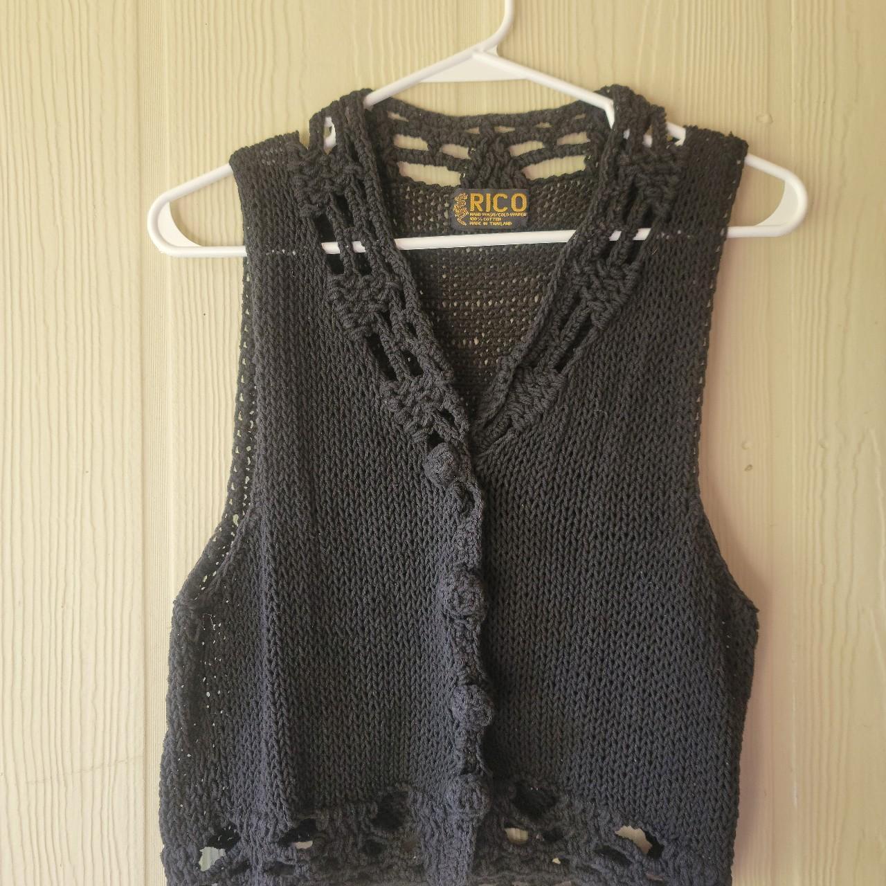 Black Crochet Vest by Rico. Features 4 crocheted... - Depop