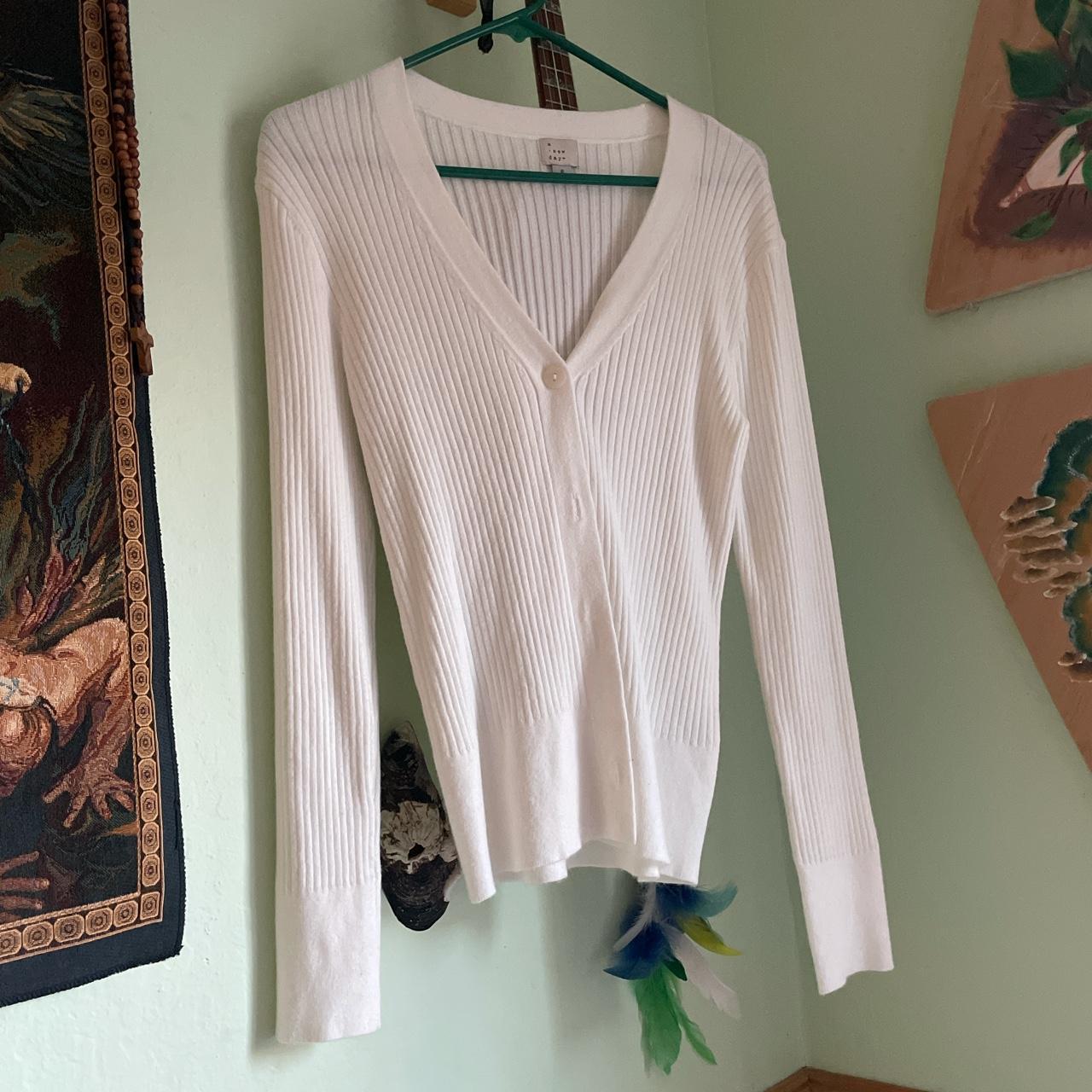 Clean white ribbed cardigan, never worn! This one’s... - Depop