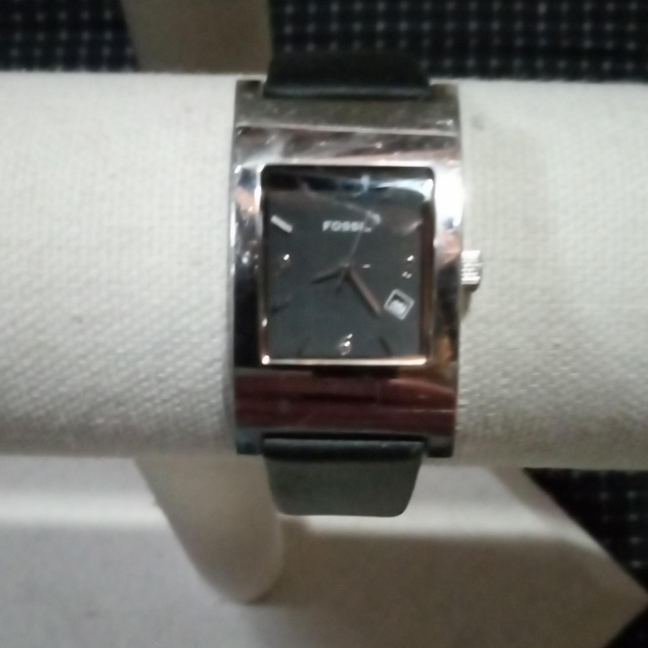 Fossil watch with black leather band - Depop