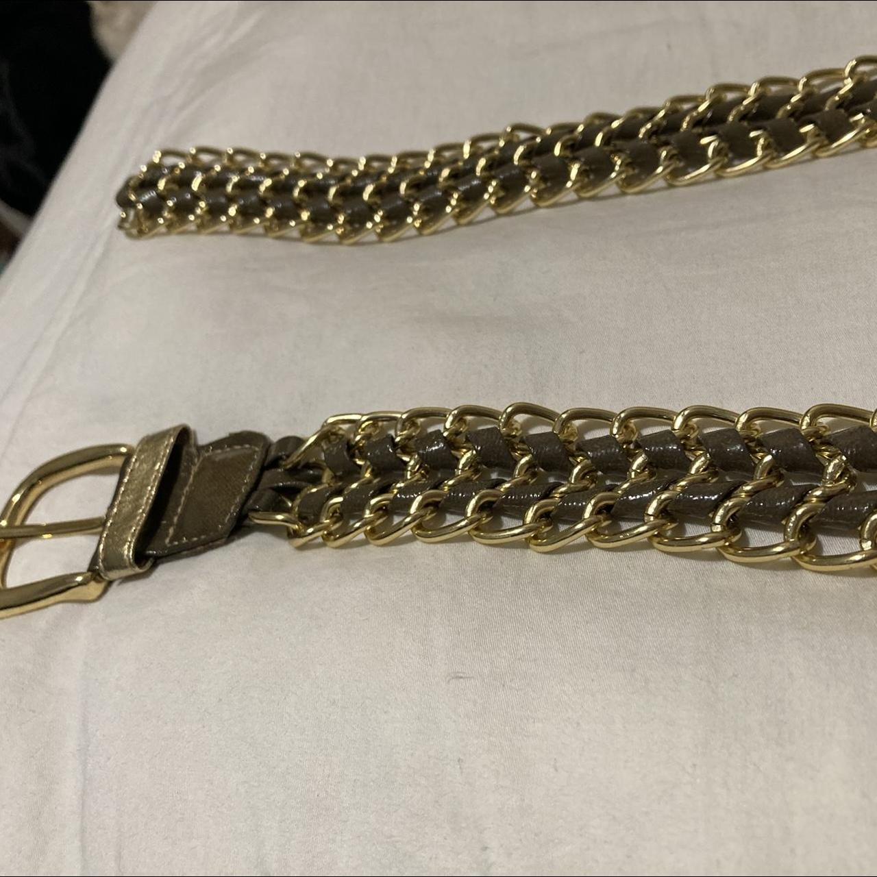 GOLD METAL CHAIN BELT says its a size XL - Depop