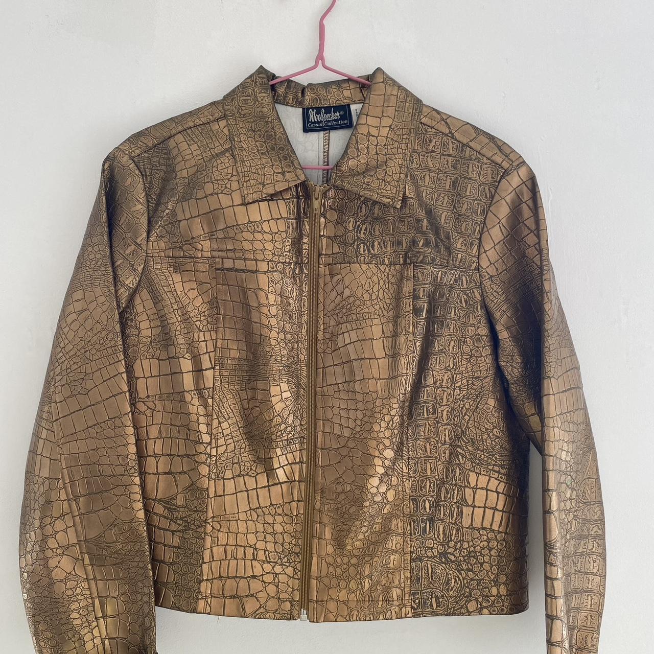 Gold snake-esque pattern textured jacket. Vintage,... - Depop