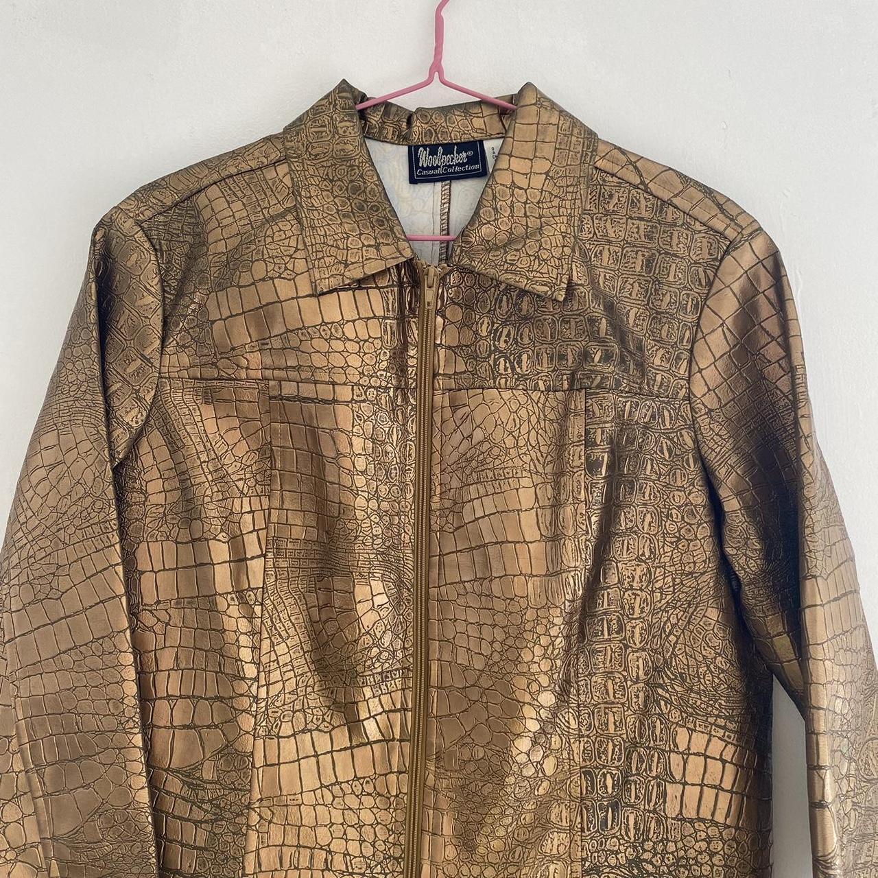 Gold snake-esque pattern textured jacket. Vintage,... - Depop