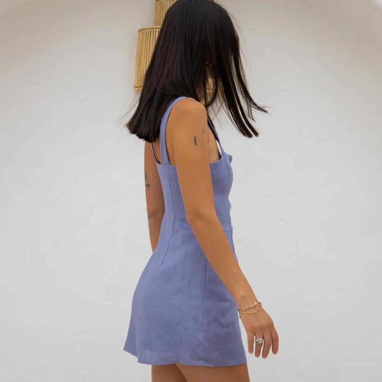 Florentina Button Front Linen Mini Dress Indigo -... - Depop