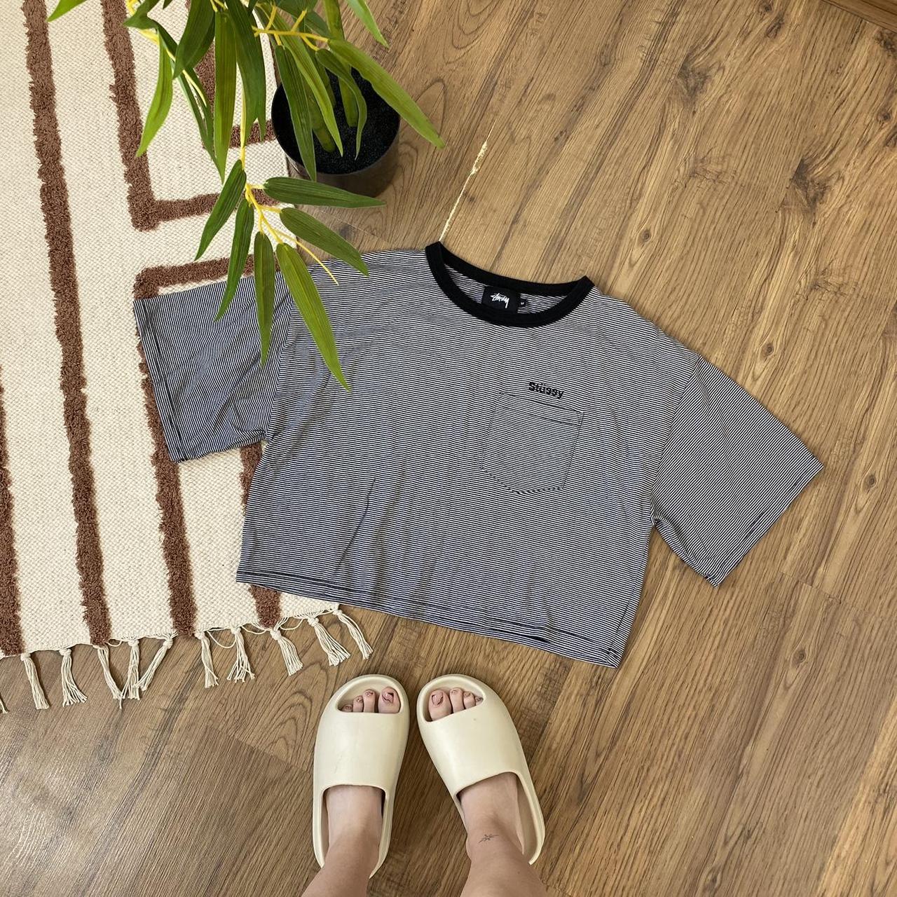 STUSSY VINTAGE STRIPED CROP WMNS TEE 💸send your... - Depop