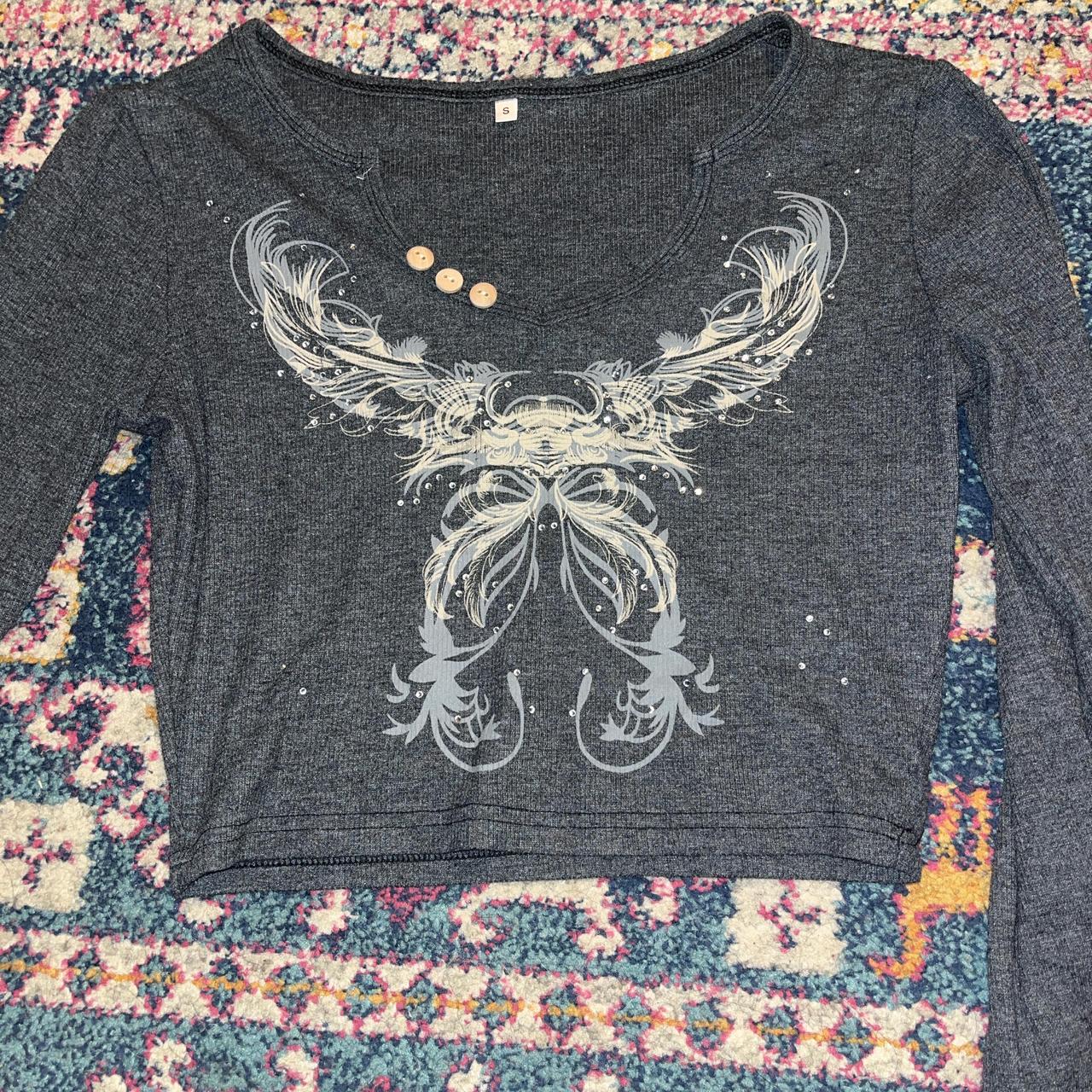 Y2K grunge top with rhinestones and sequins - Depop