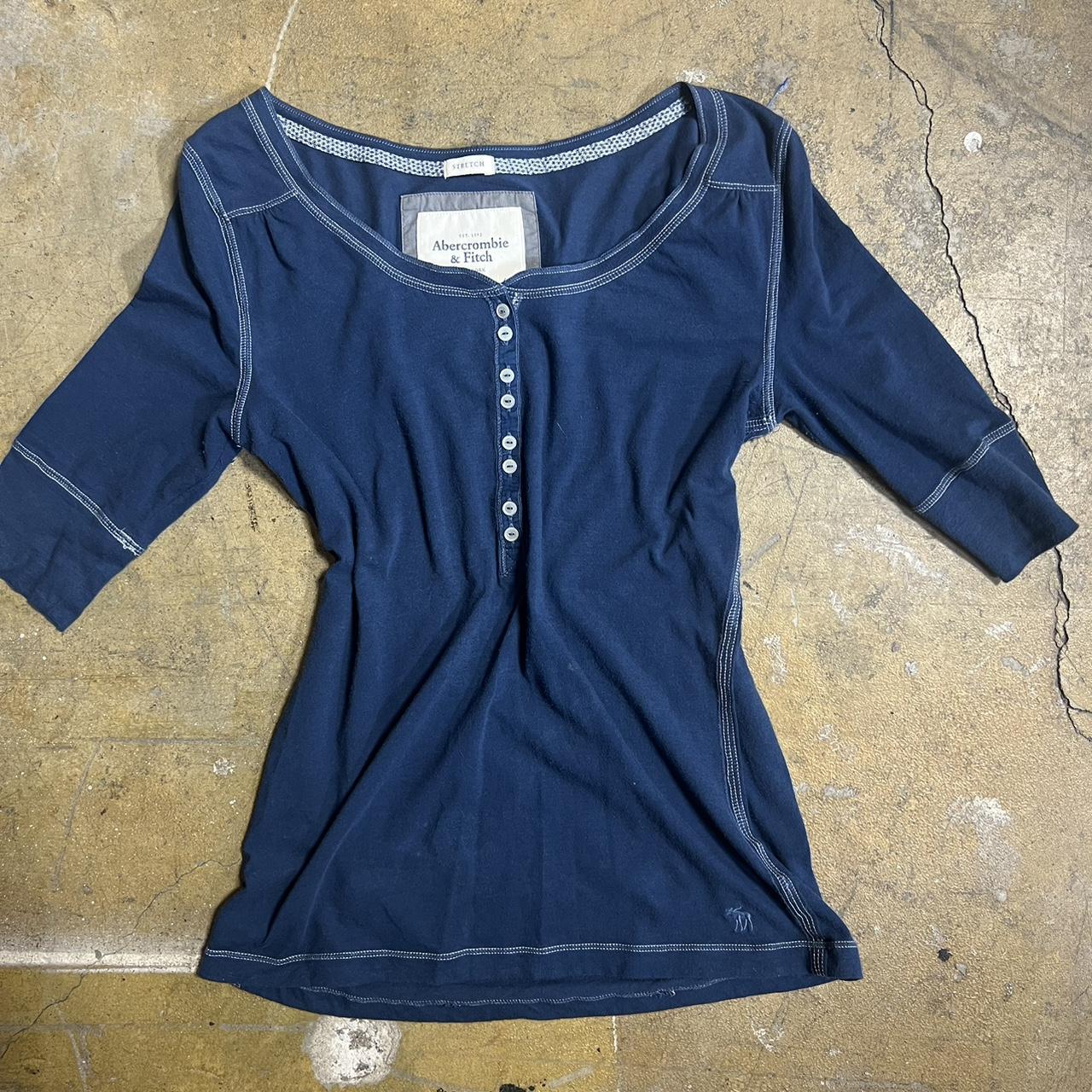 Navy blue Abercrombie & Fitch 3/4 sleeve top with... - Depop