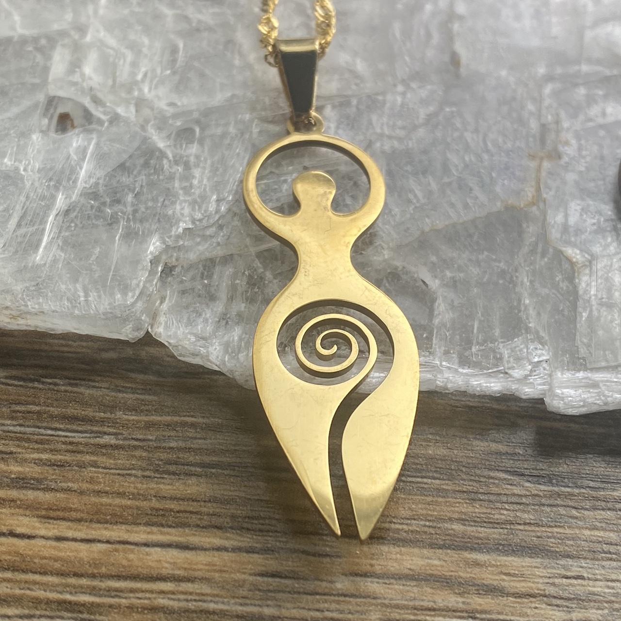 Gold Stainless Steel Goddess Pendant Necklace 18”... - Depop