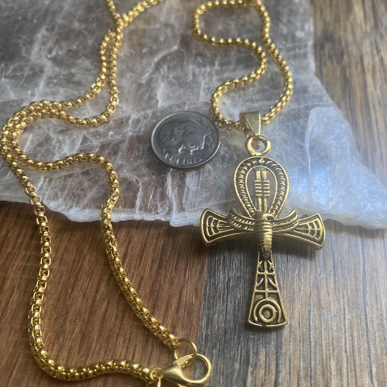 Ornate Gold Egyptian Ankh Pendant Necklace 24” chain... - Depop