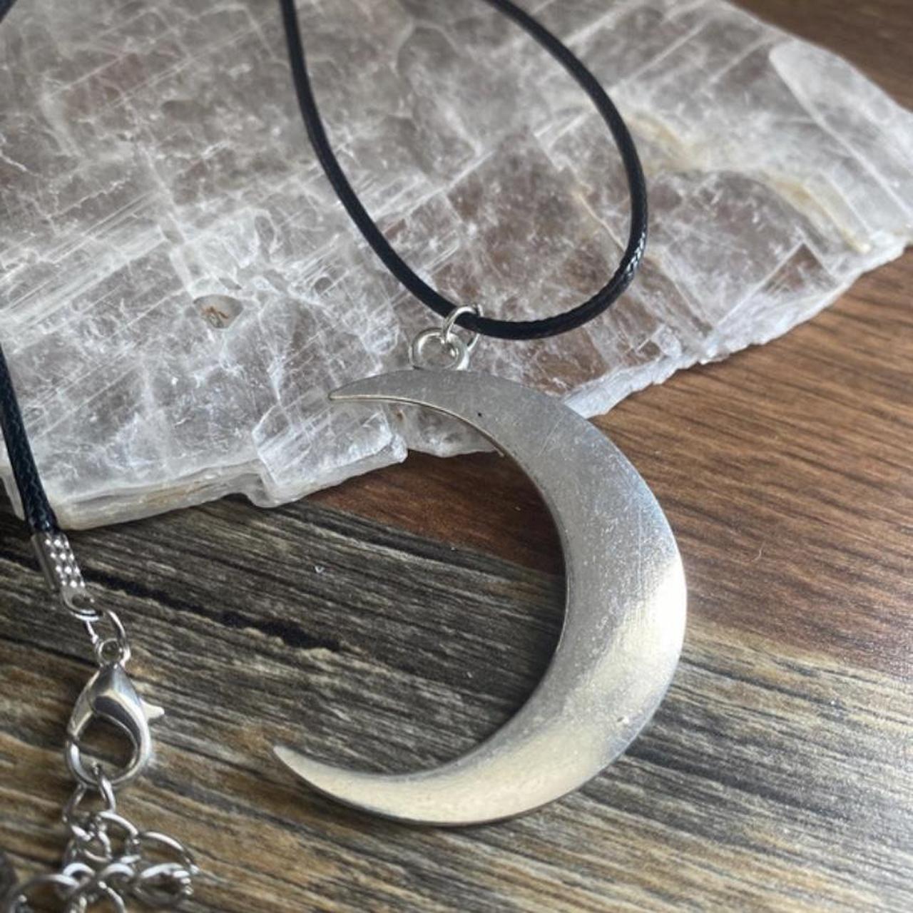 Silver Pewter Crescent Moon Boho Pendant Necklace... | Depop