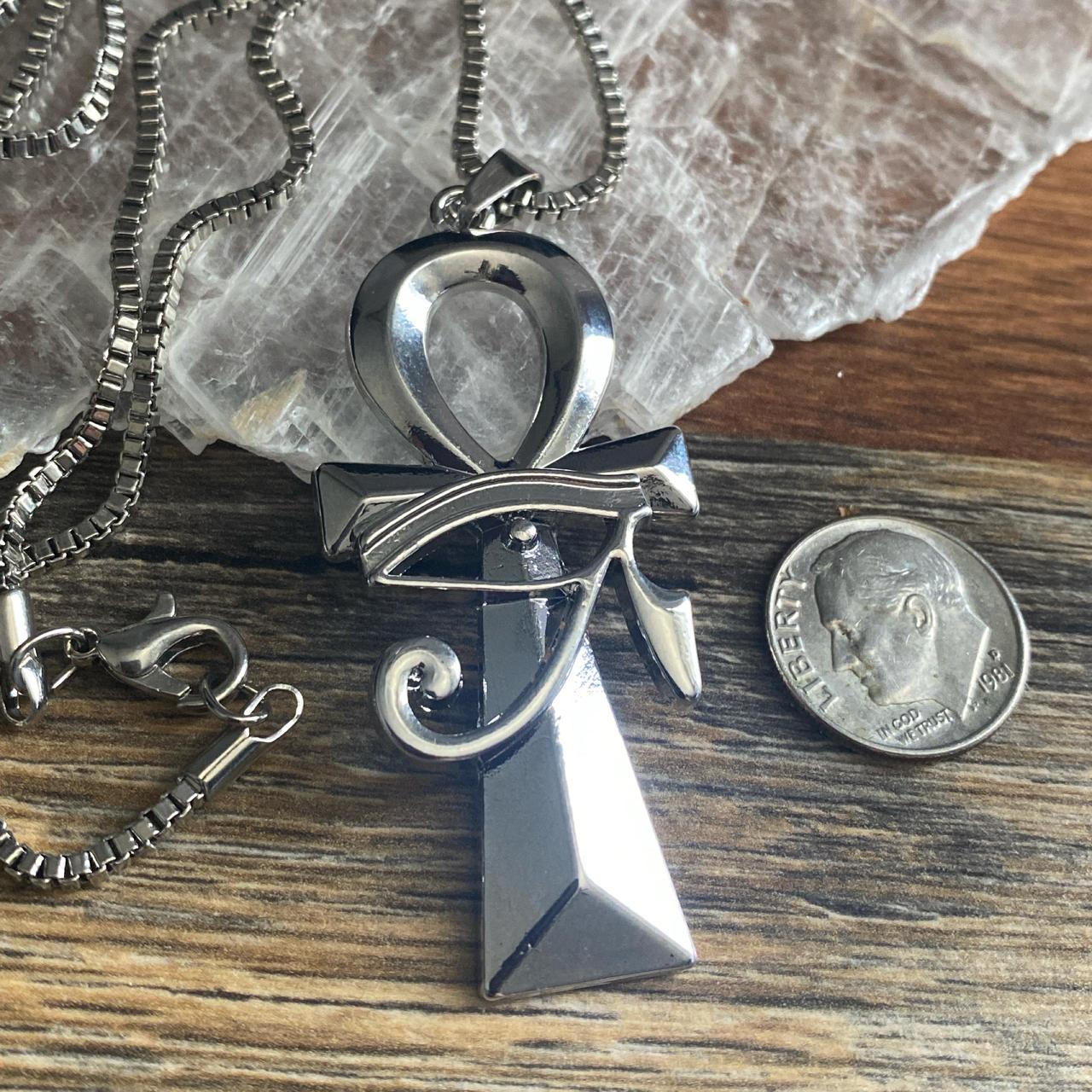 Silver Pewter Egyptian Goth Eye of Horus Ankh... | Depop