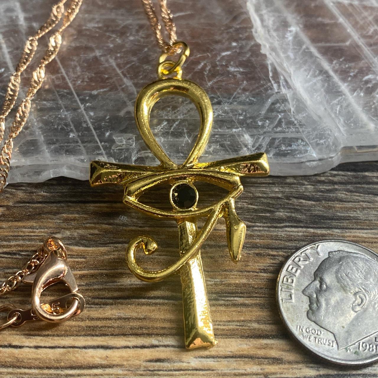Gold Ankh Eye of Horus Goth Egyptian pendant... - Depop