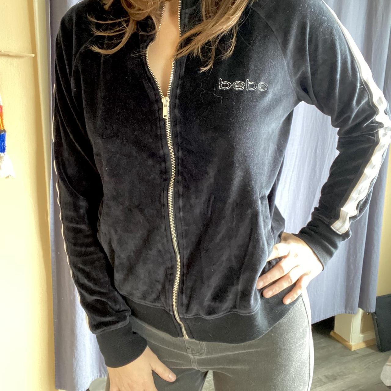 Bebe jacket full zip up velour sweatshirt long... - Depop