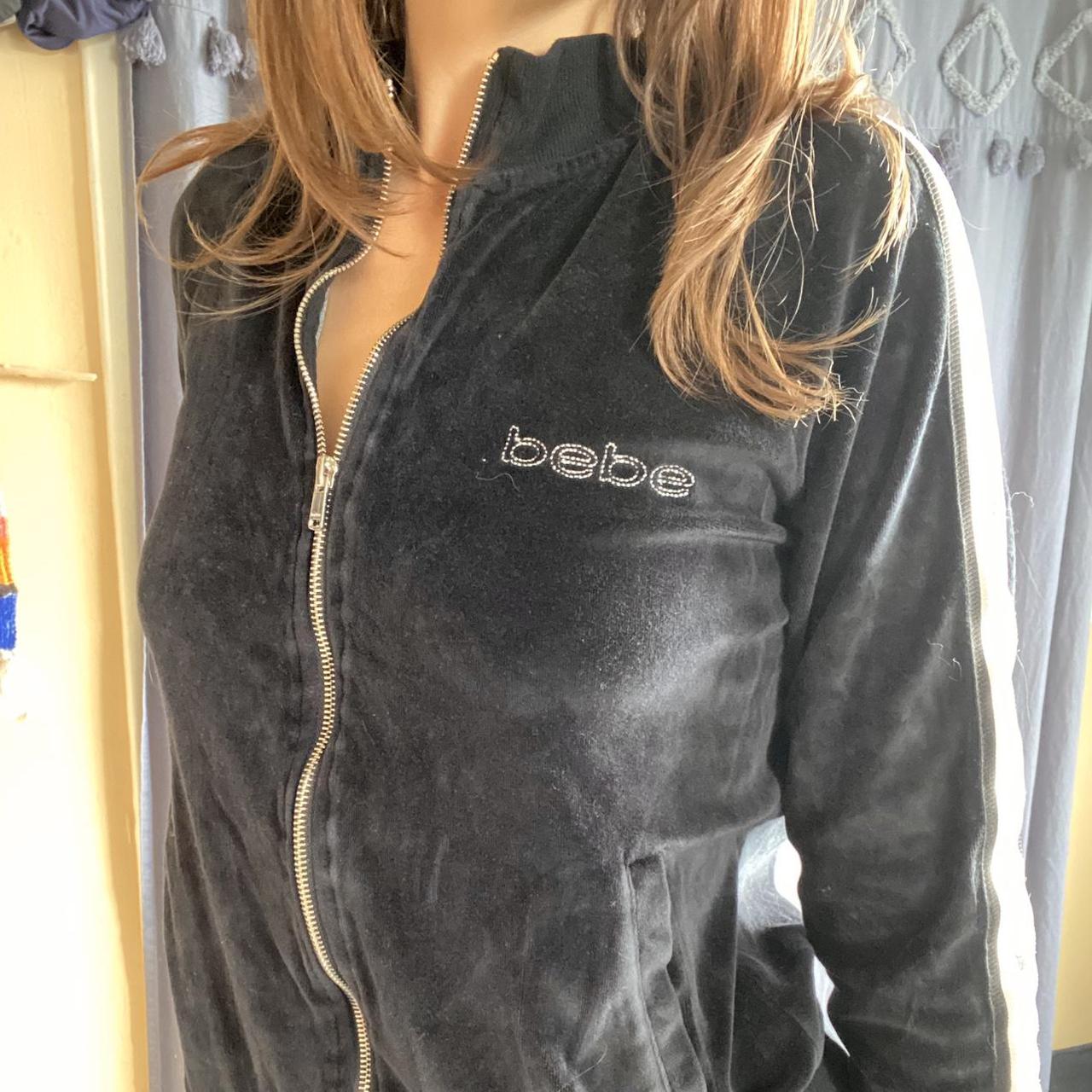 Bebe jacket full zip up velour sweatshirt long... - Depop