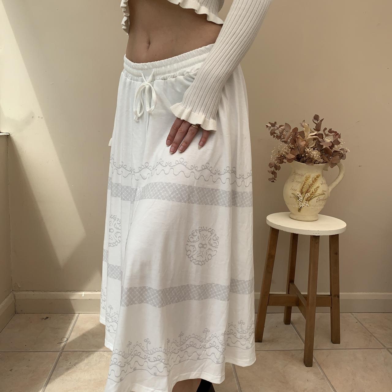 Vintage 00’s white low rise waist drawstring maxi... - Depop