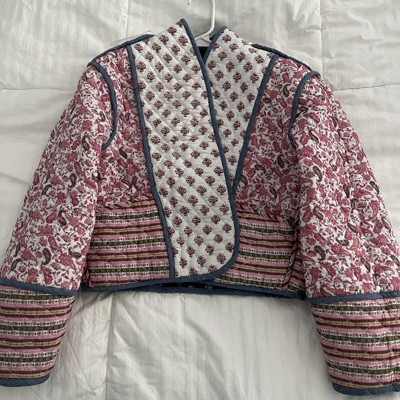 Mango Women's Blue and Pink Jacket | Depop