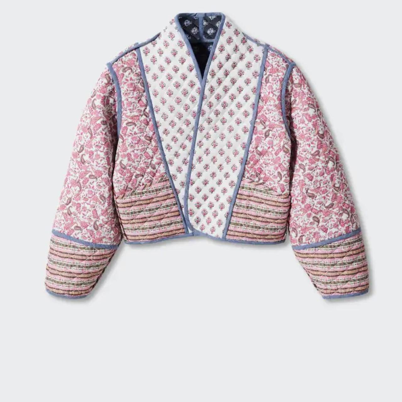 Mango Women's Blue and Pink Jacket | Depop