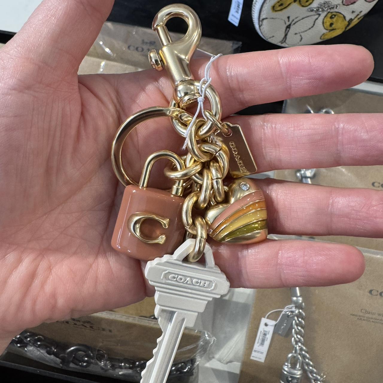 NWT Coach Lock Key Rainbow Heart Cluster Bag Charm... | Depop