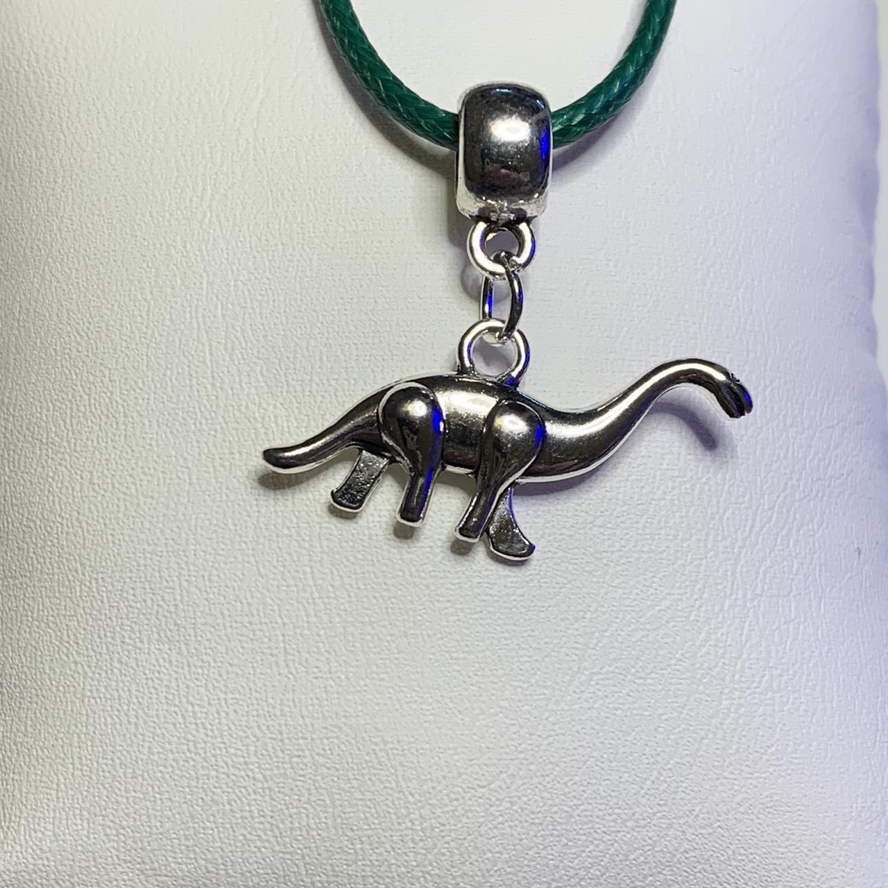 Kid’s Green Rope Silver Dinosaur charm Necklace... - Depop