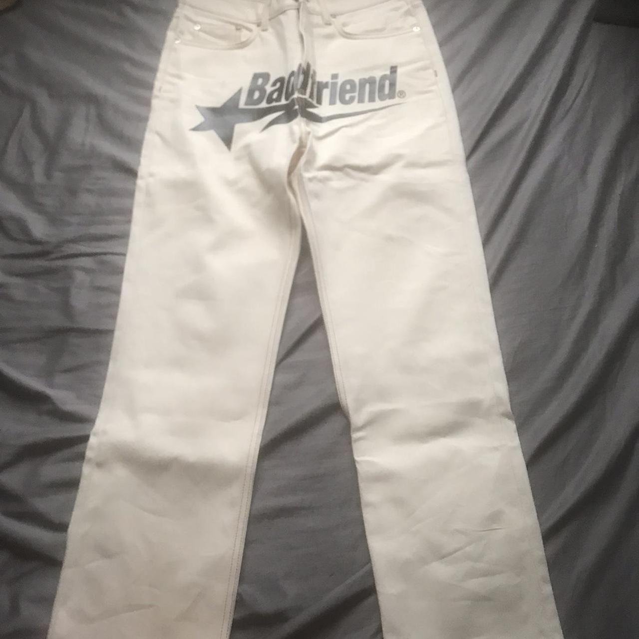 badfriend black logo cream denim size - 30 worn 1x... - Depop