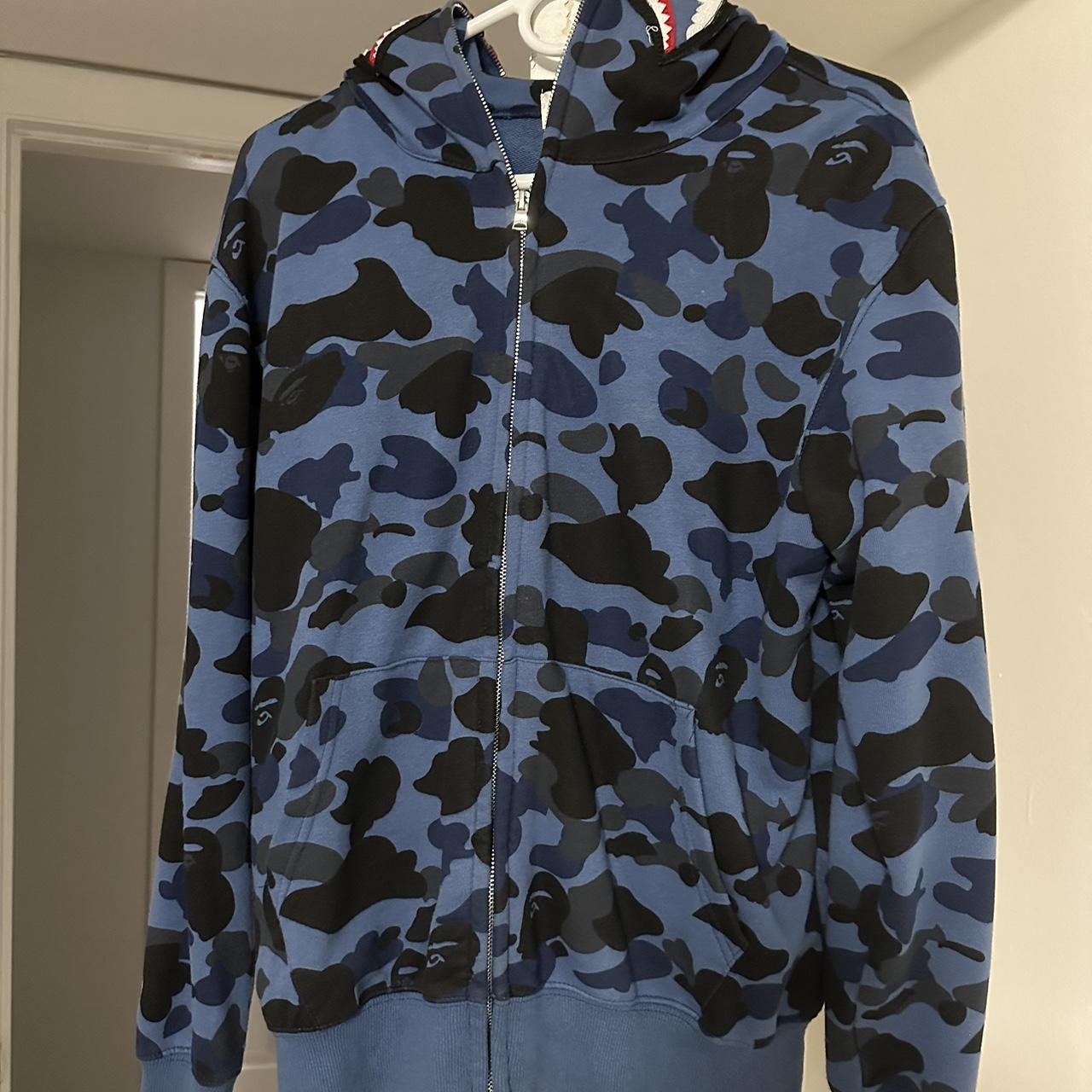 Blue camo bape hoodie Size medium Basically brand new - Depop