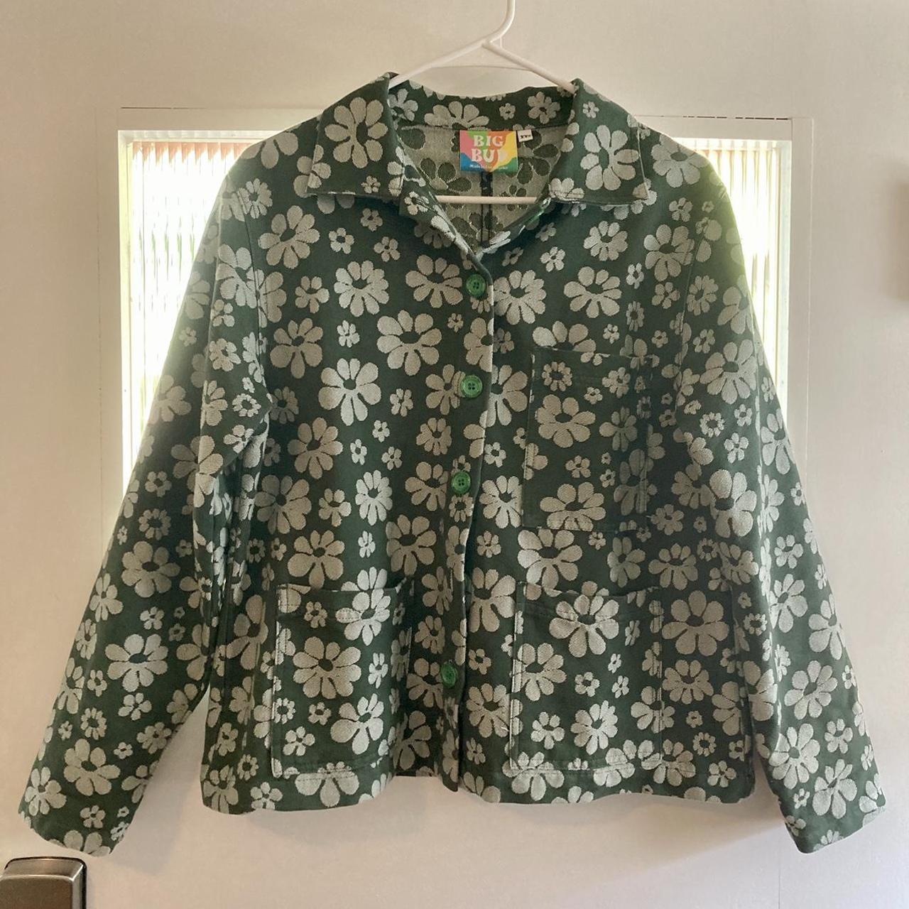 Big Bud Press Flower Jacquard Work Jacket in Green,... - Depop