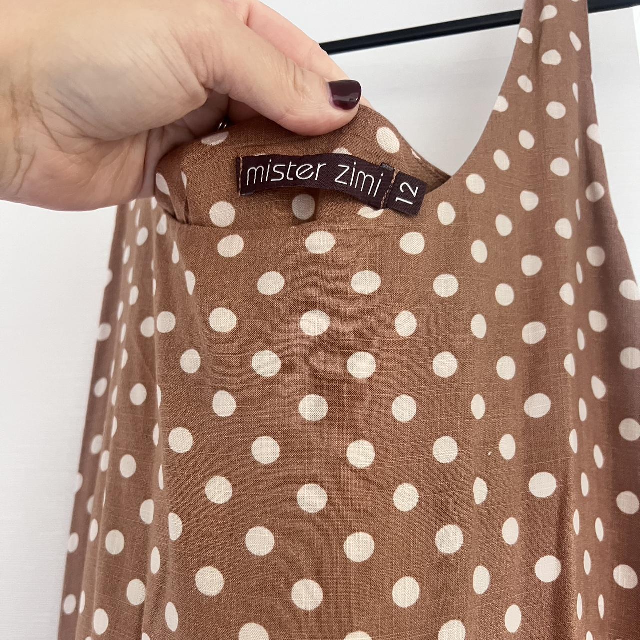 Mister Zimi brown and white polka dot midi dress.... | Depop
