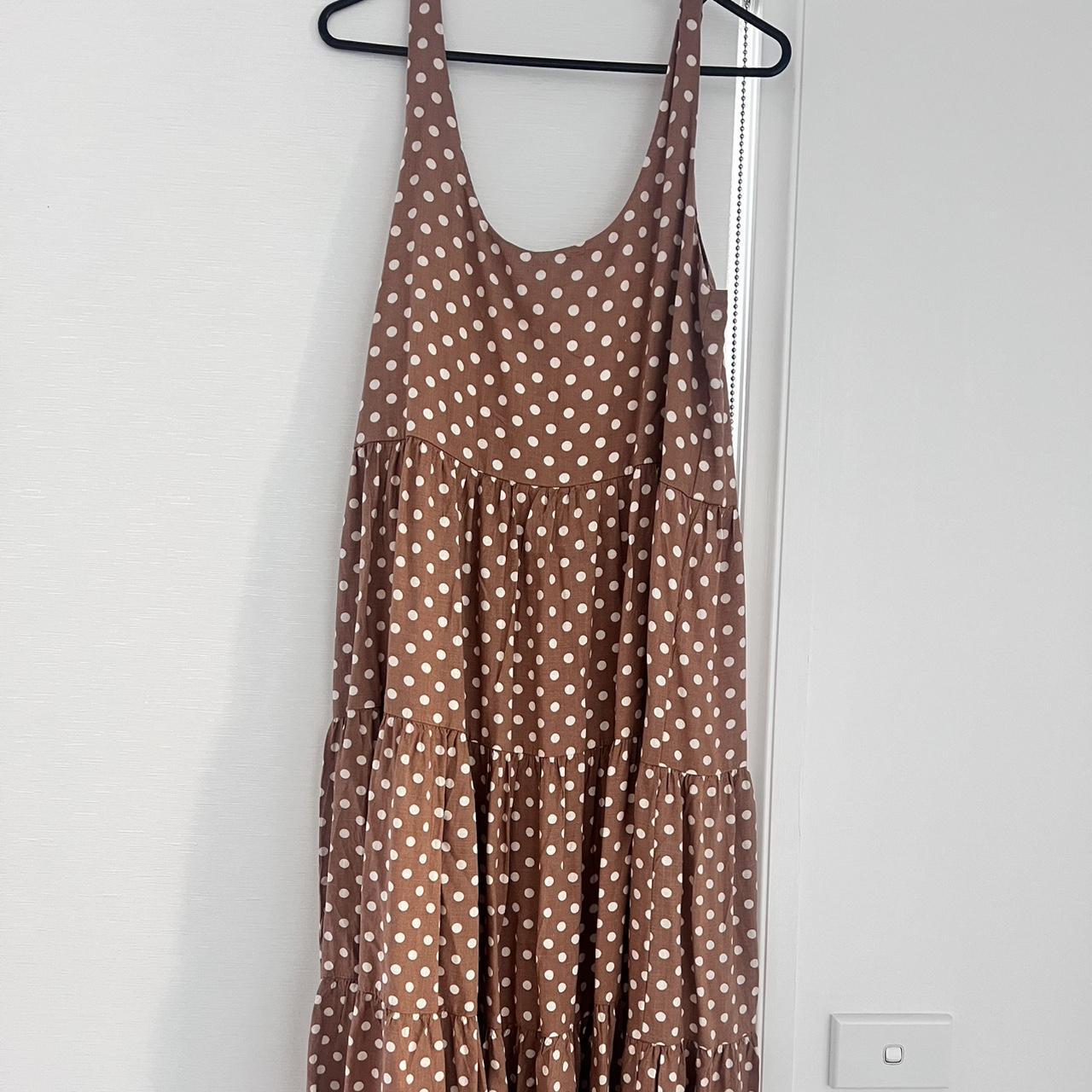 Mister Zimi brown and white polka dot midi dress.... | Depop