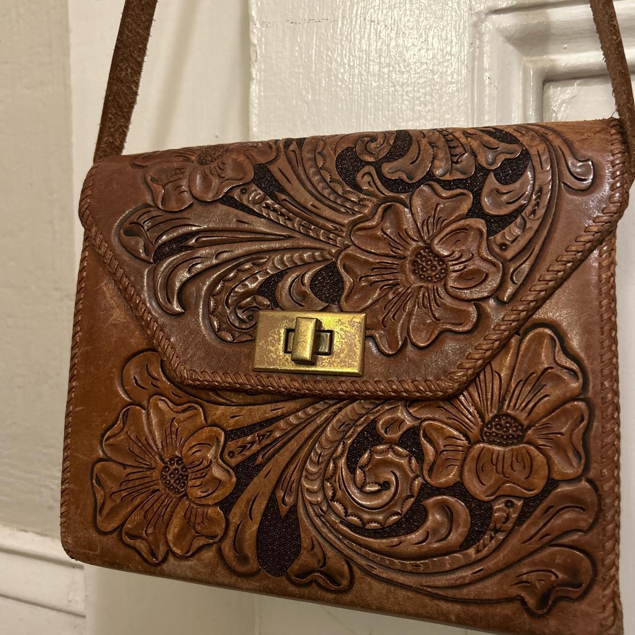 Vintage floral tooled leather purse bag. Beautiful... - Depop