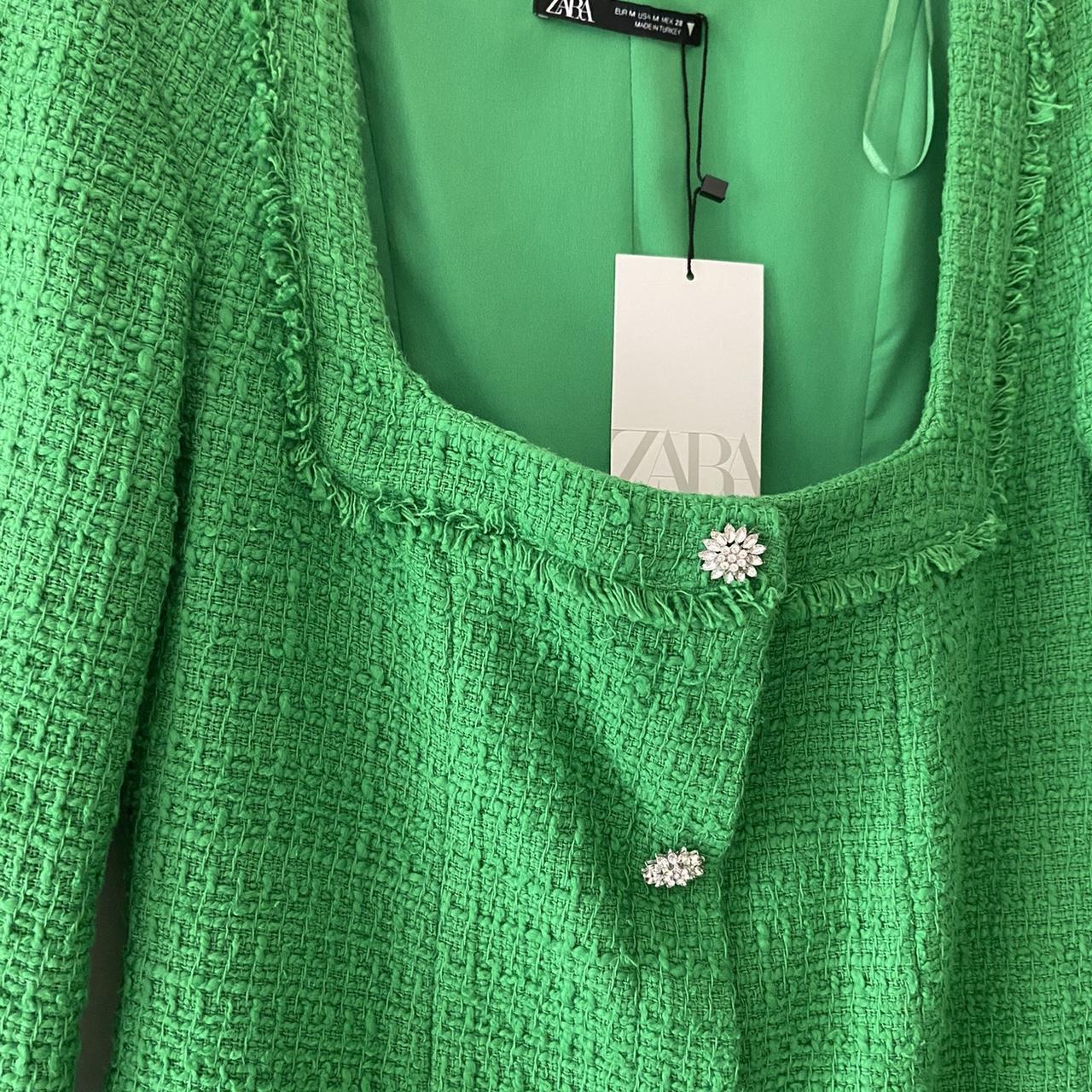 Zara green Dress Brand New with tags #boucledress... - Depop