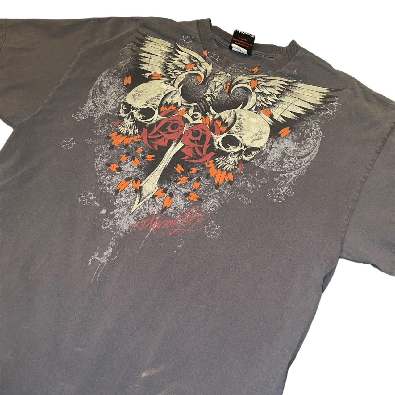 Miami Ink Skull Rose Shirt Vintage 2XL Small bleach... - Depop