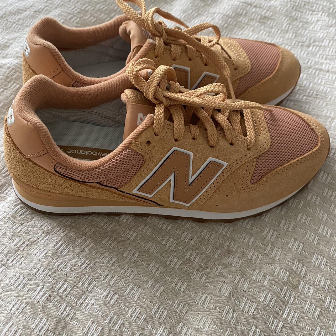 New Balance Women's Orange and White Trainers | Depop