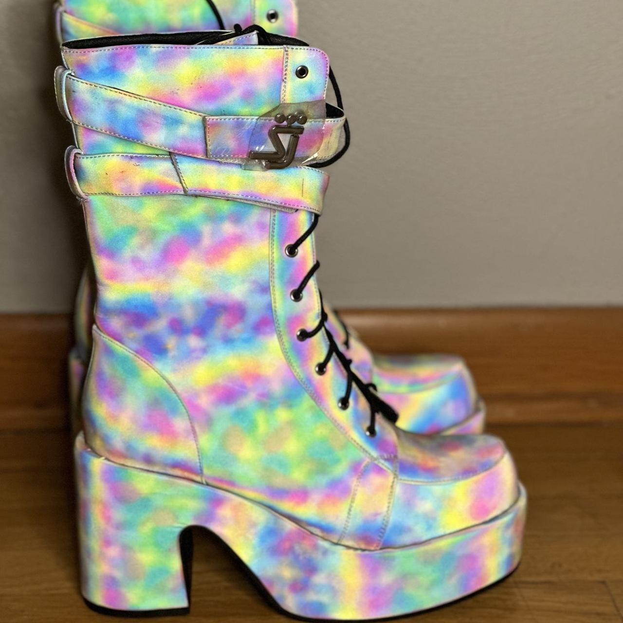 Shane Justin Iridescent Rave Platform Boots New,... - Depop