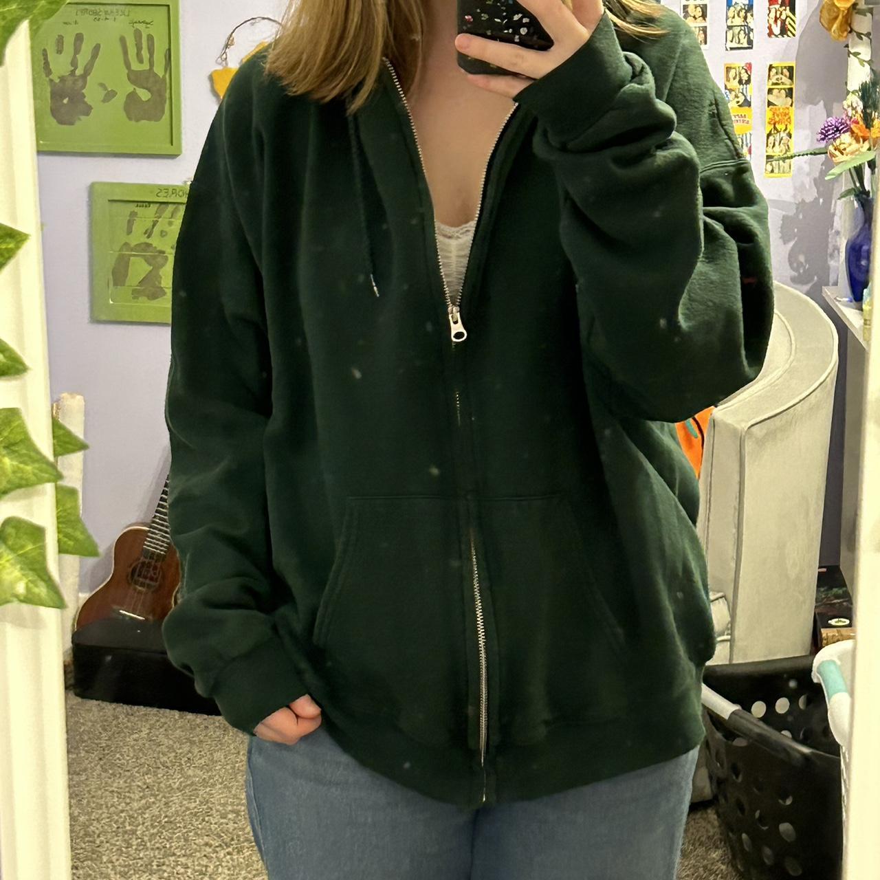 dark green zip up - size xl, but can fit l/m - good... - Depop