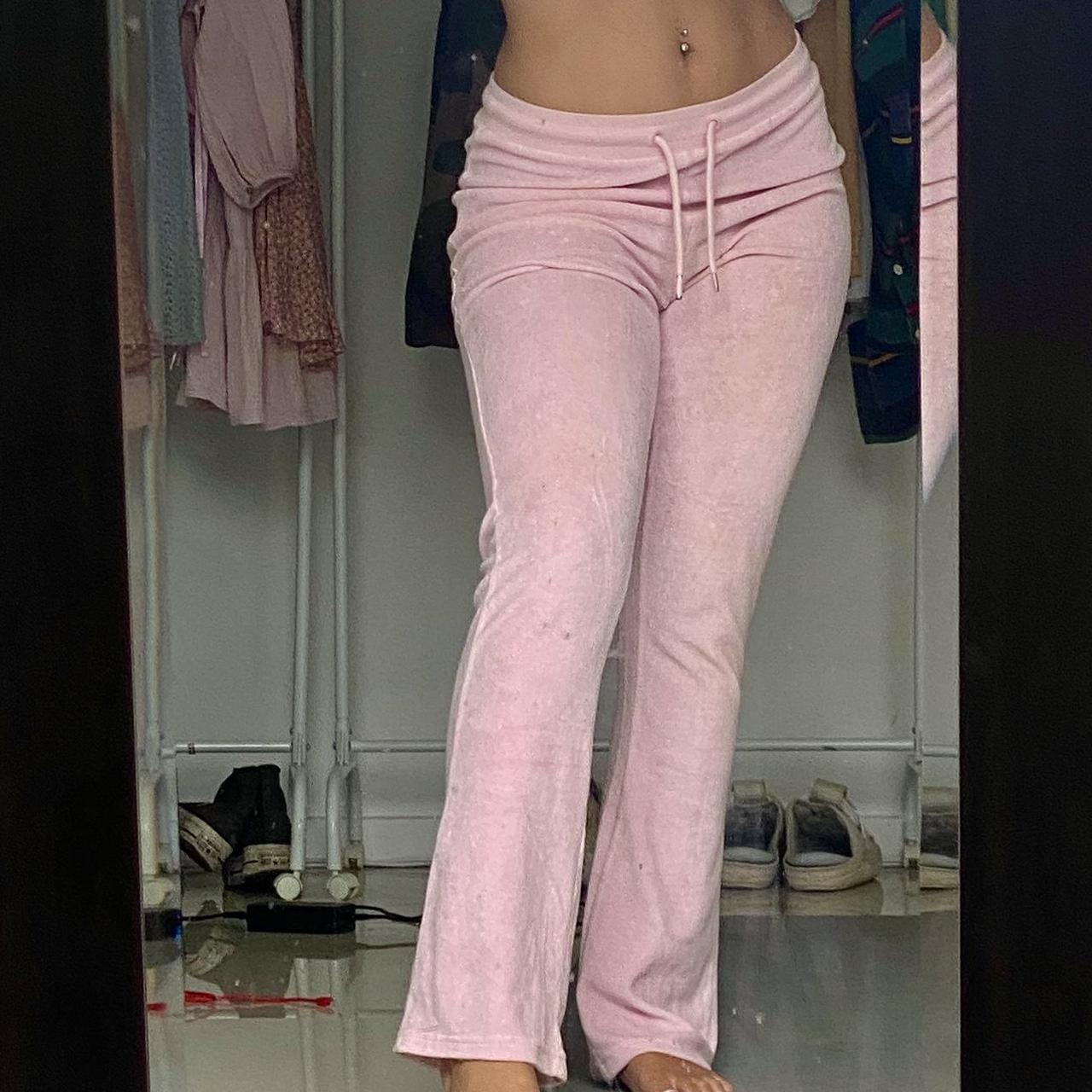 LOW RISE PINK VELVET TROUSERS - Depop