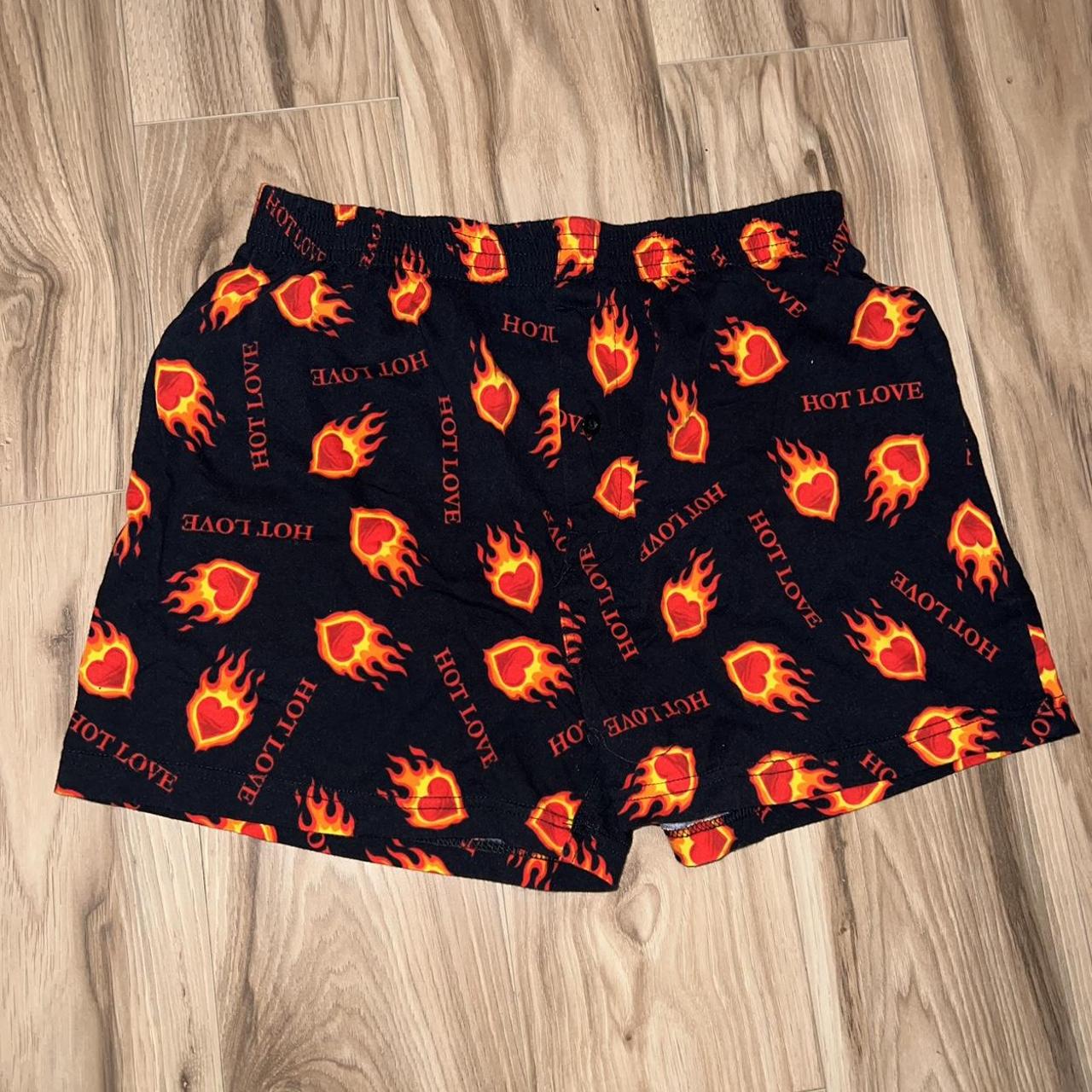 Vintage 90s / y2k flame heart boxer shorts - Depop