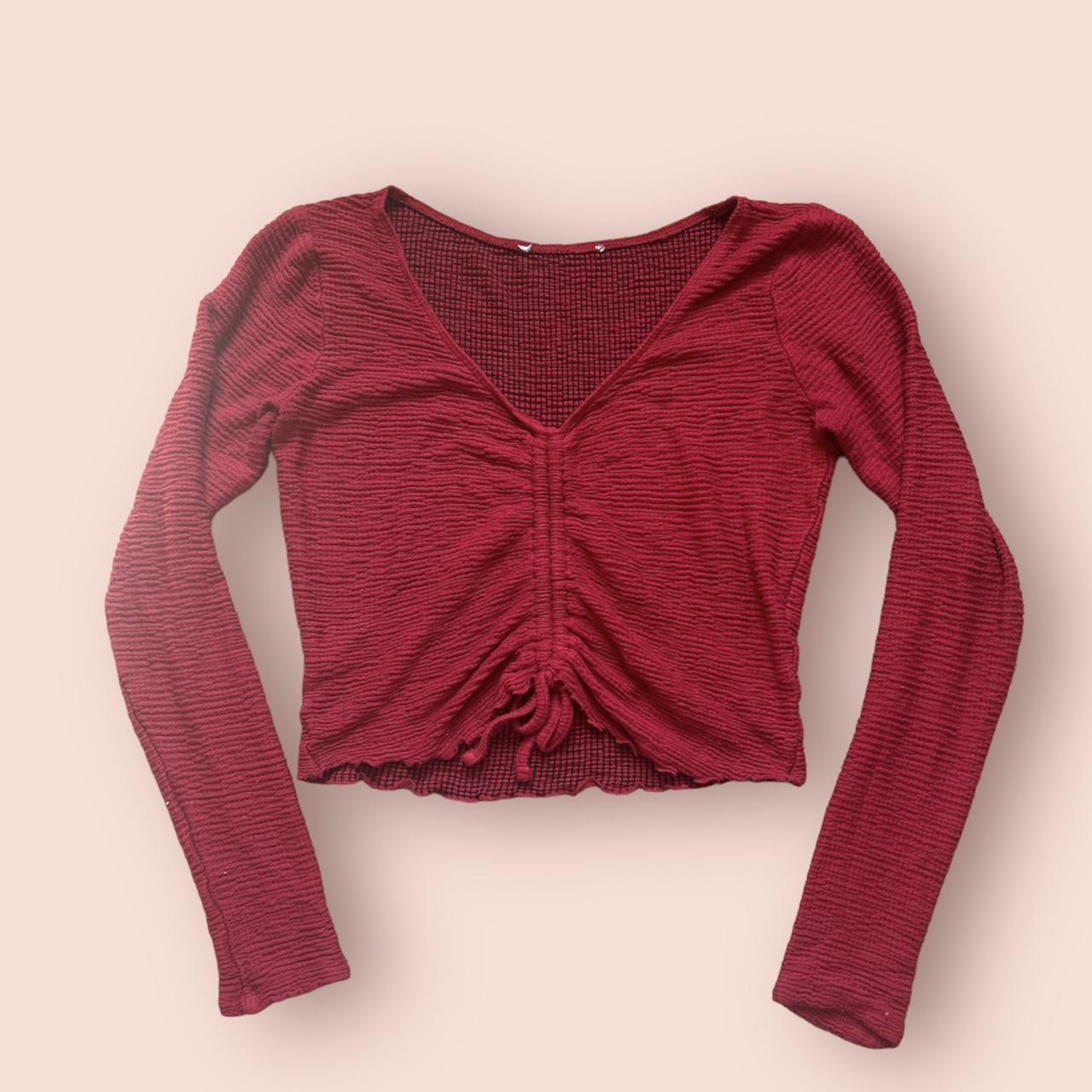 CUTE CROPPED HOT RED LONG SLEEVE Scrunched in front... - Depop