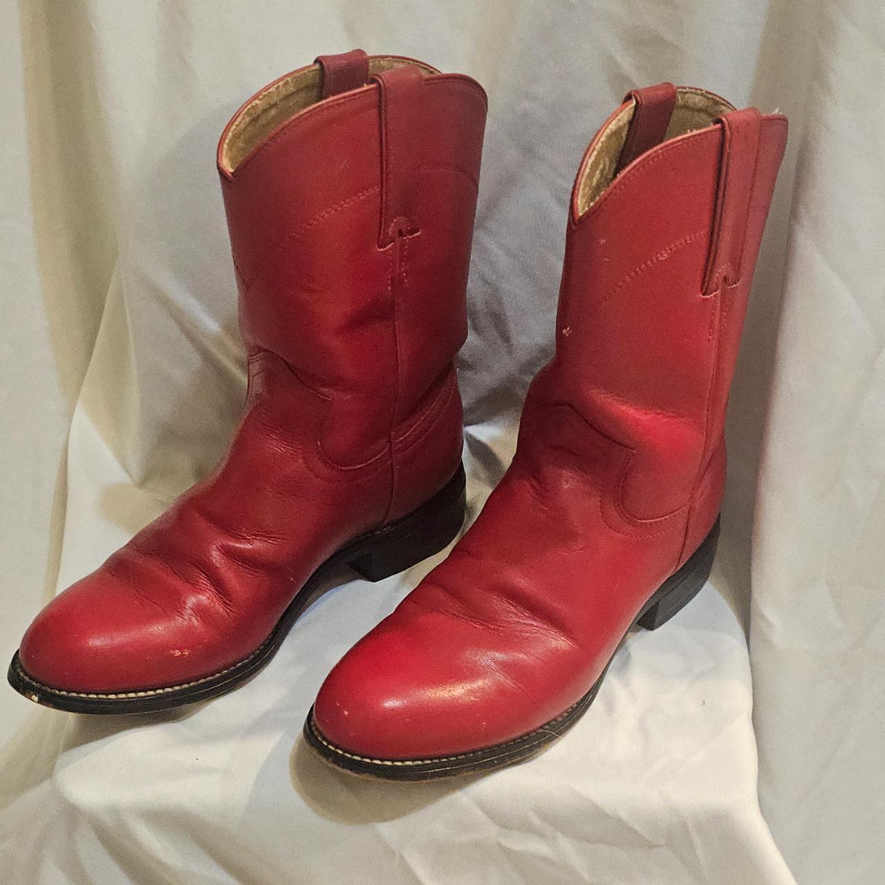 Vintage Justin Red leather western roper... - Depop