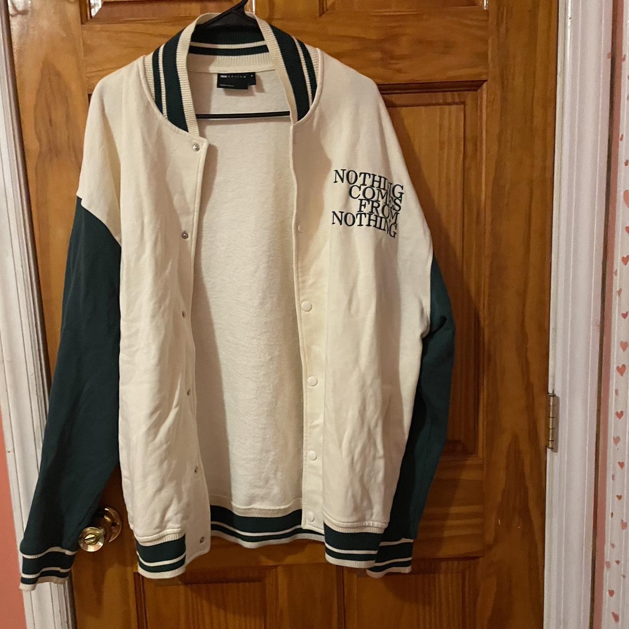 Cream and green varsity jacket Oversized fit ... - Depop