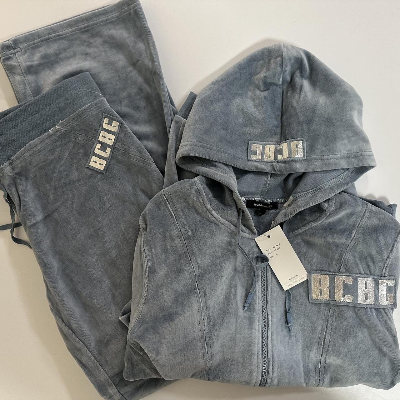 light blue velvet BCBG tracksuit set bottoms are... - Depop