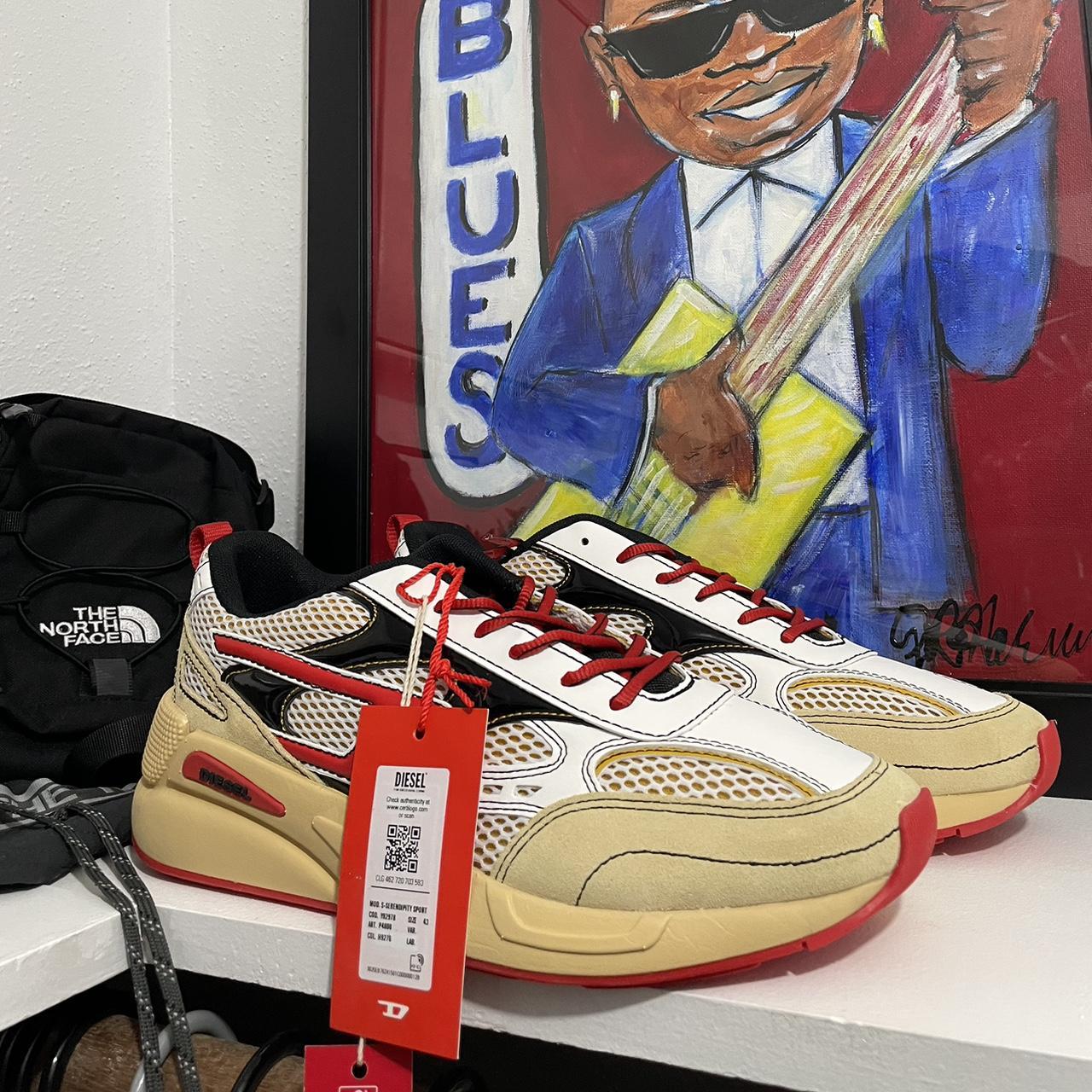 Diesel Red Tag Men's Red and Cream Trainers | Depop