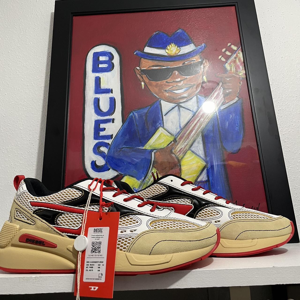 Diesel Red Tag Men's Red and Cream Trainers | Depop