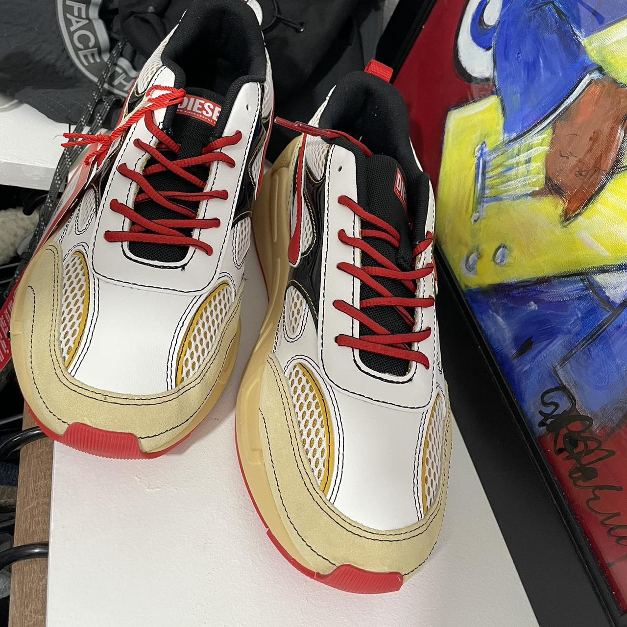 Diesel Red Tag Men's Red and Cream Trainers | Depop
