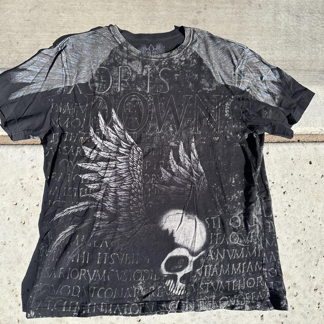 Black xzavier T-shirt with skull and cross wings... - Depop