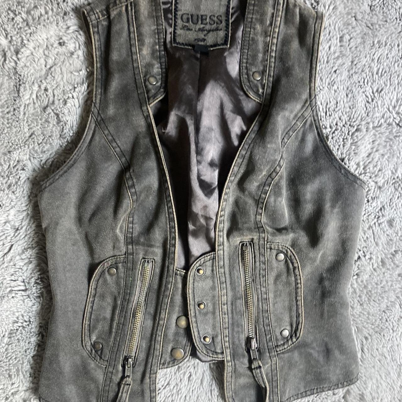 Guess Vest with snap buttons - ultra-suede denim feel - Depop