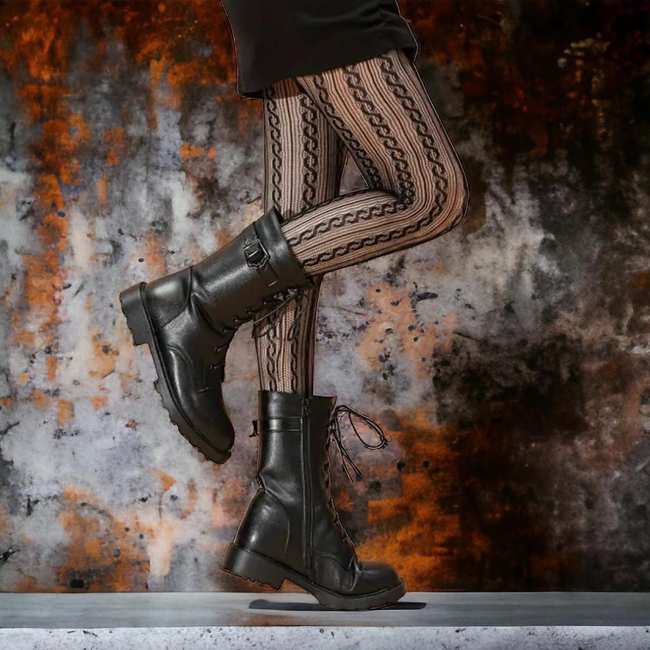 Twist Pattern Black Pantyhose, Sexy Slim Fit Footed... - Depop