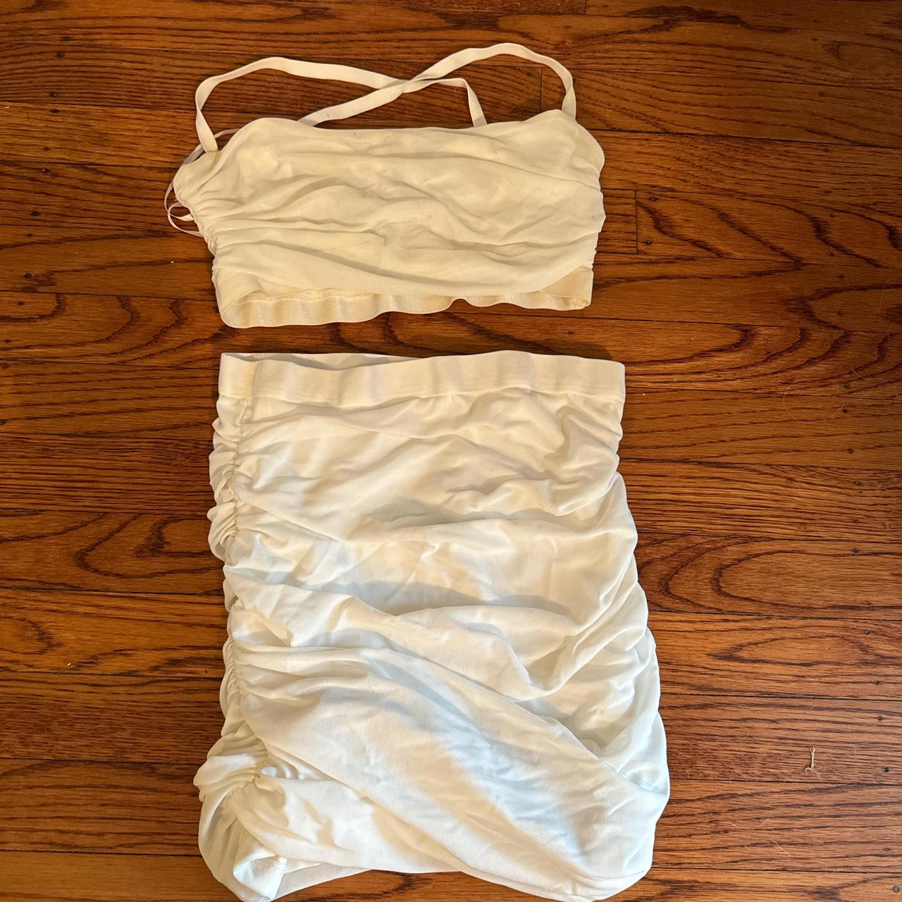 Princess Polly, white ruched set, criss cross backing - Depop