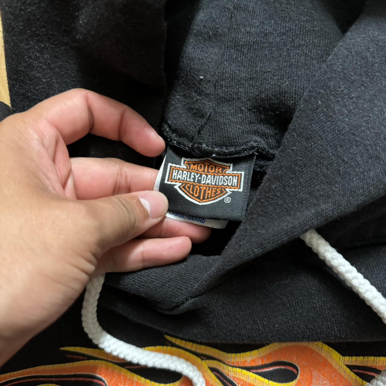 90’s harley Davidson hoodie Black Flames L Made In... - Depop